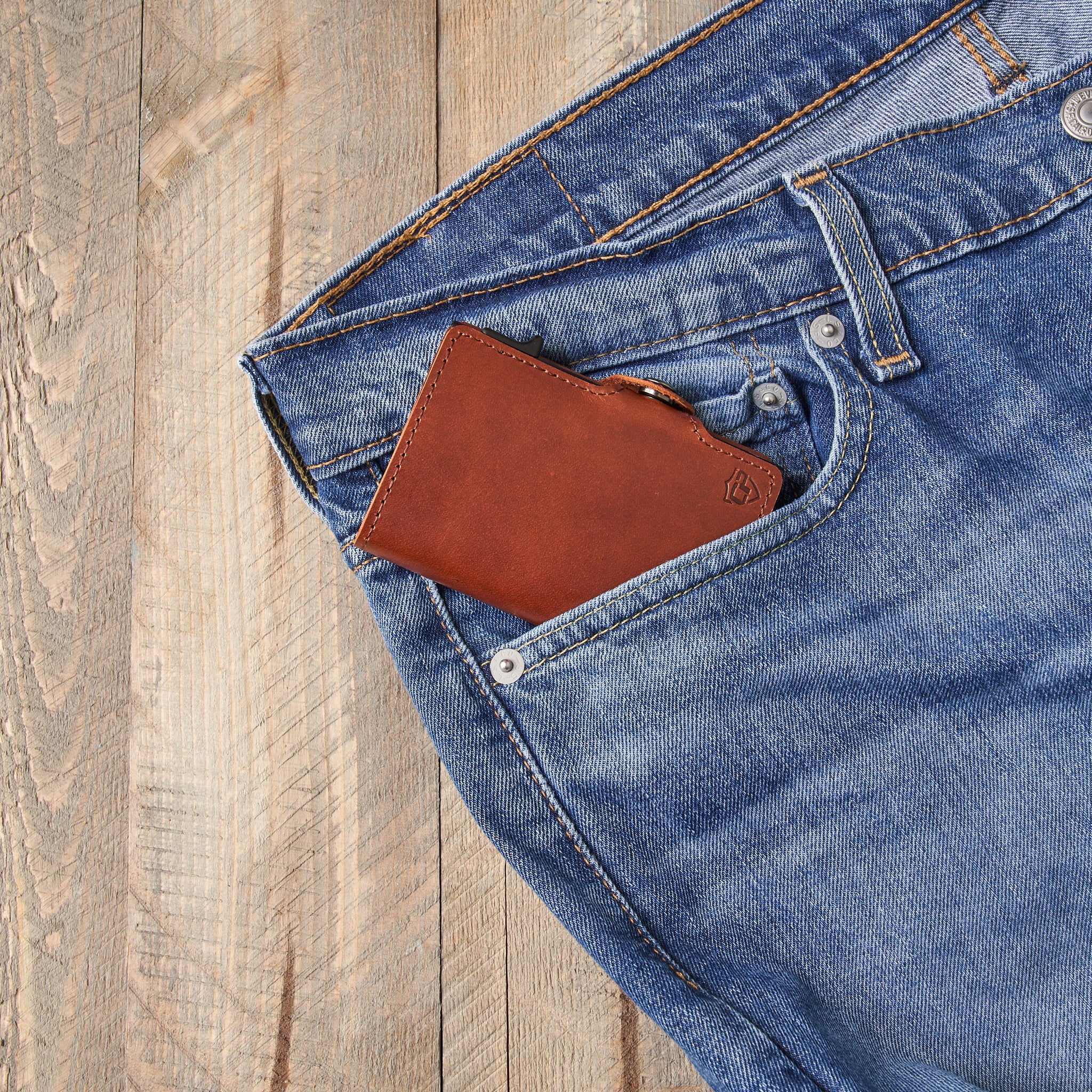 Credit Card Wallet Brown Leather and Black Metal Front Pocket Minimali ...